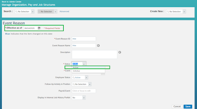 EMPLOYEE CENTRAL: Event & Event Derivation Rules