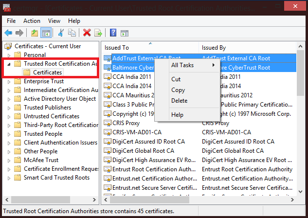 Delete Digital Certificates from Other People, Intermediate ...