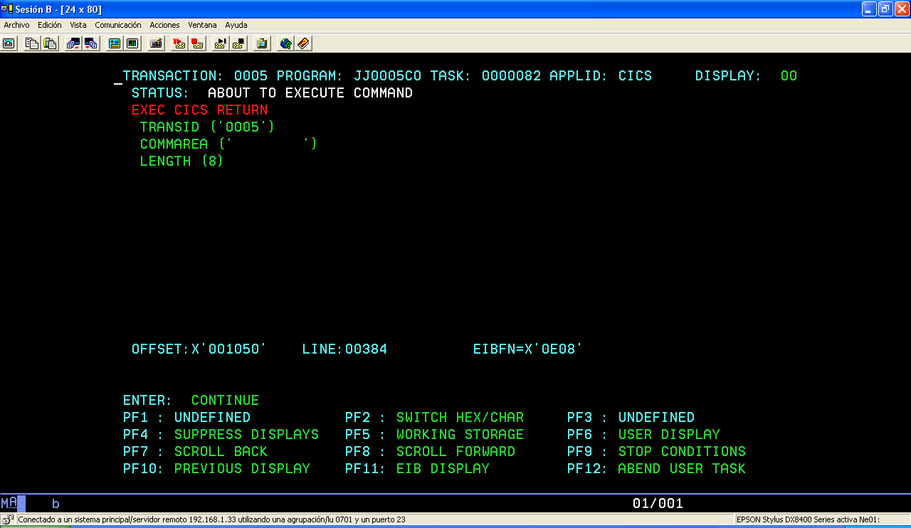 Universo Cobol: Transacción CEDF: Herramienta CICS de depuración (1)