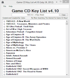 Game CD Key List v4.10 ~ Free PC Games And Game Tools