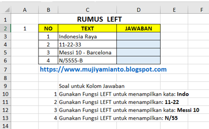 LATIHAN SOAL EXCEL: RUMUS LEFT ( Disertai Soal Latihan )