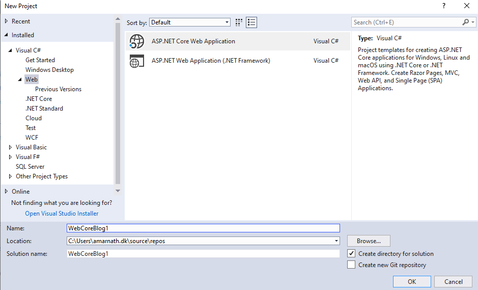 Create .NET Core application in C#