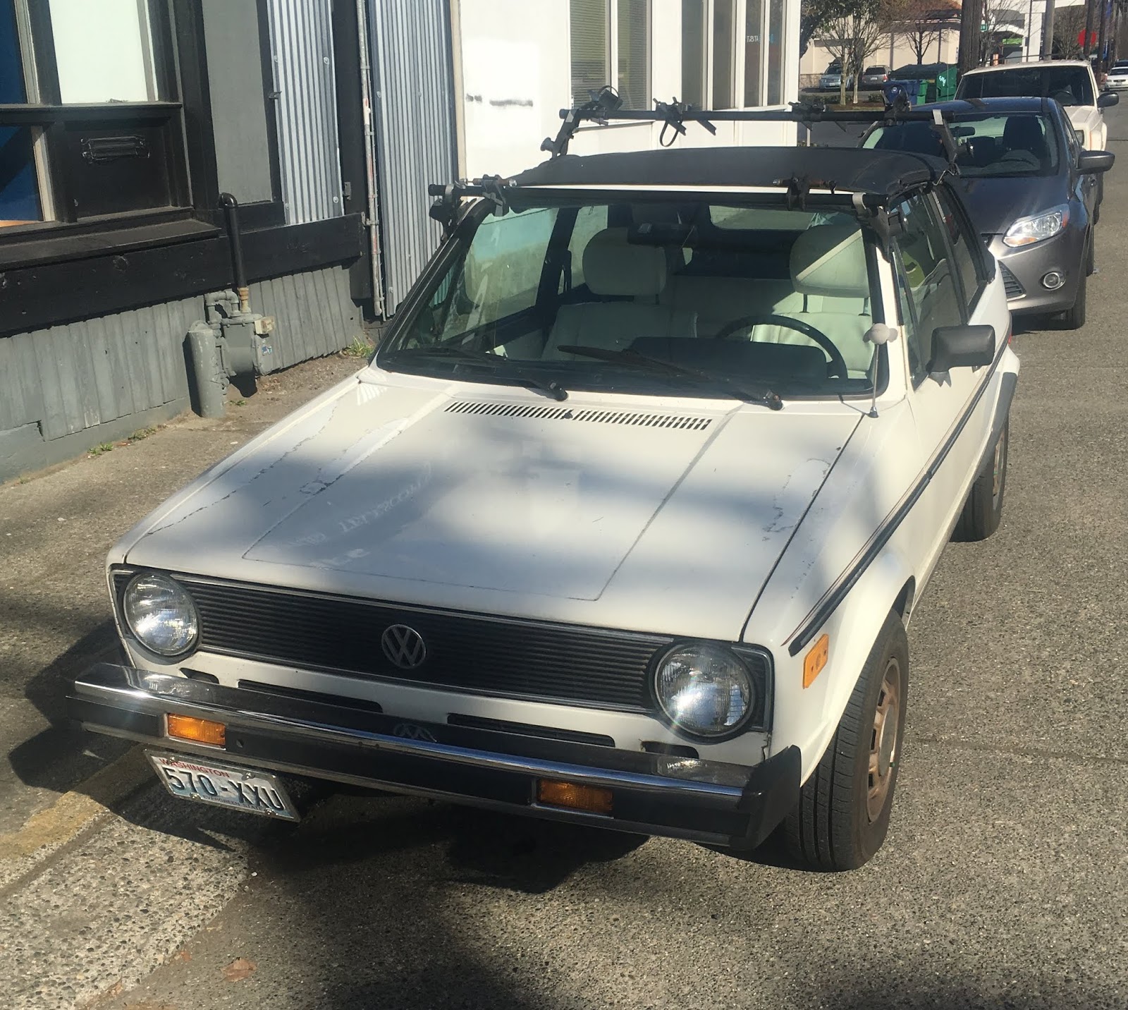 Seattle's Old Cars: 1981 Volkswagen Rabbit convertible - with ski rack!