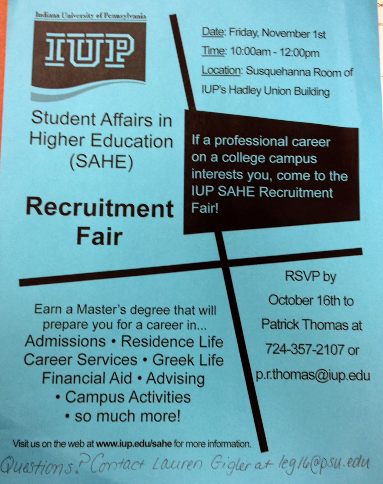 The PSNK Work Bench: IUP Student Affairs Recruitment Fair
