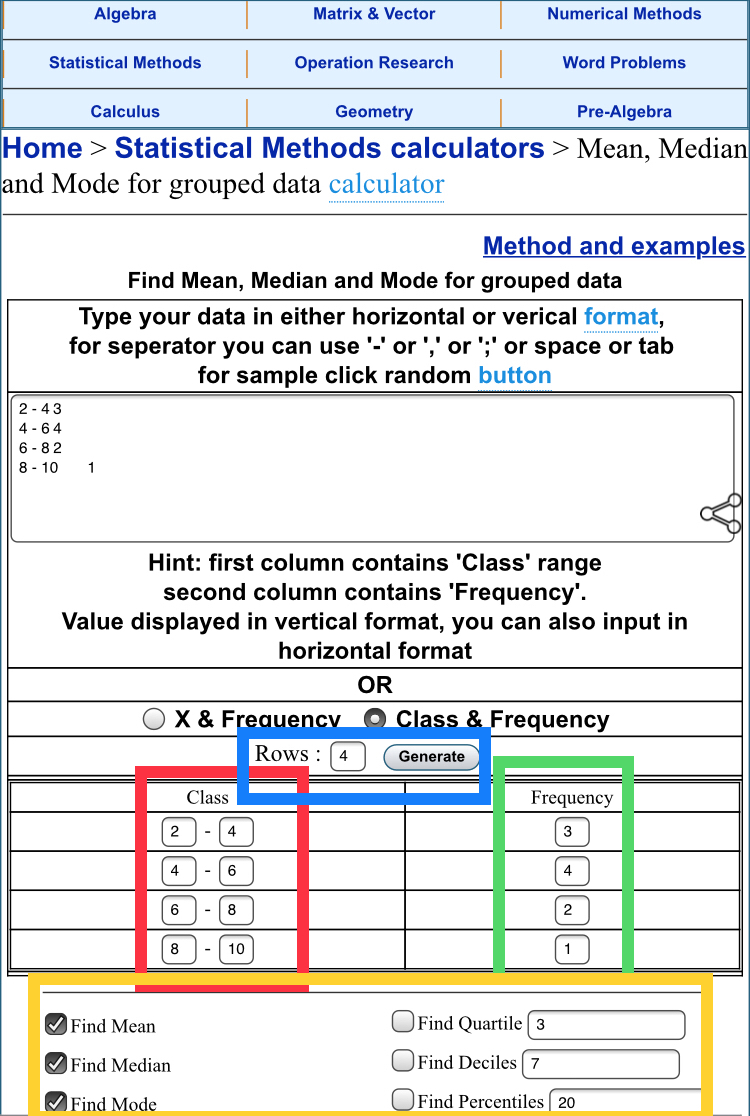 Cara Menghitung Mean, Modus, Median data kelompok dengan kalkulator online
