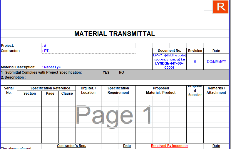 Form Material Transmittal ( Pengajuan Kontraktor).xls | RTS FILE