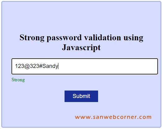 Strong Password Validation Using Javascript