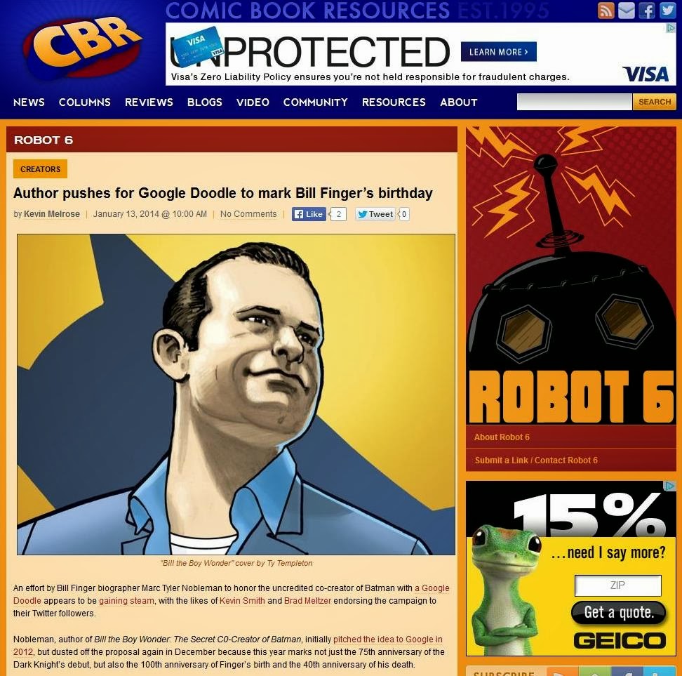 Noblemania: The day in Bill Finger Google doodle news