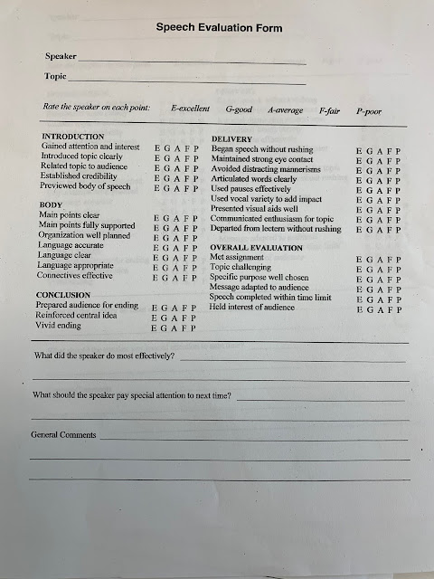 Great Speakers Inspire: Speech Evaluation Form 2020