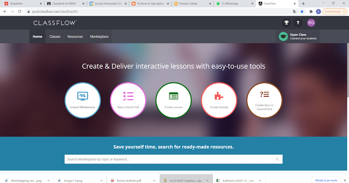Classflow- tablă interactivă/quizz-uri/lecții/clasă virtuală