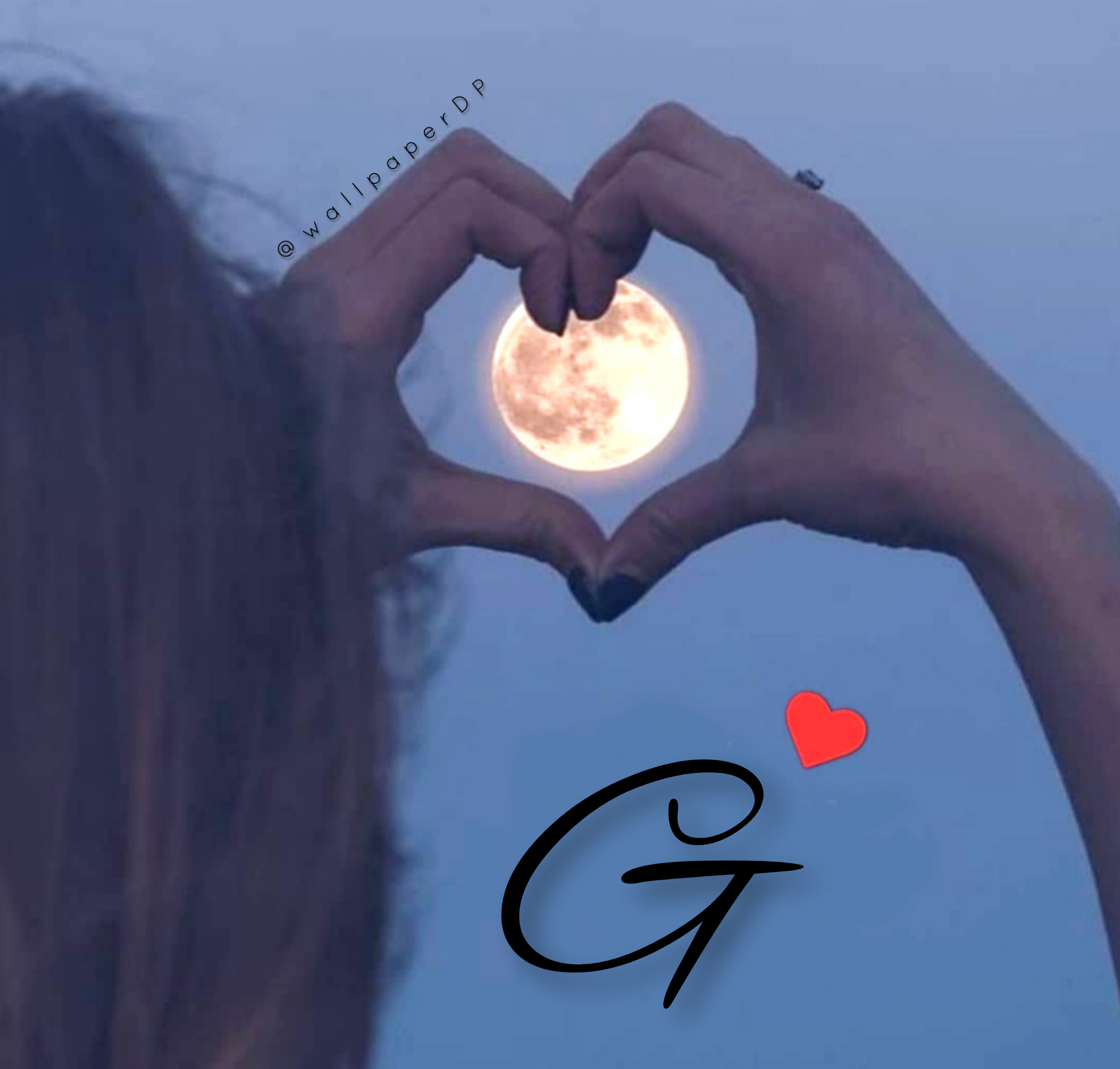 Hand Heart with Full Moon A to Z Alphabet Letters Dp Images | Wallpaper DP