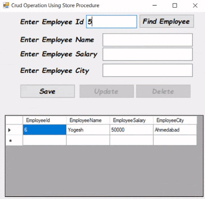CRUD Operation in C# Windows Form Application Using Store Procedure