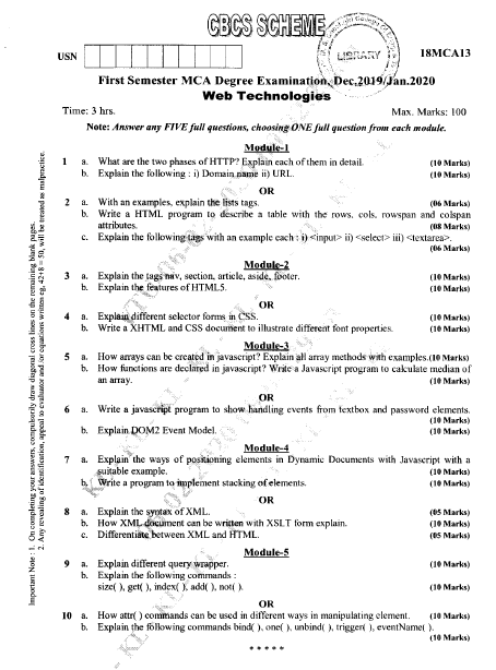 Visvesvaraya Technological University MCA. (CBCS) First Semester ...