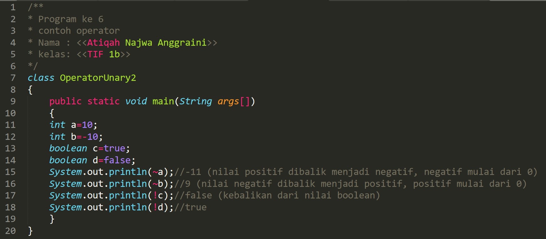 Program Operasi/Operator Menggunakan Java