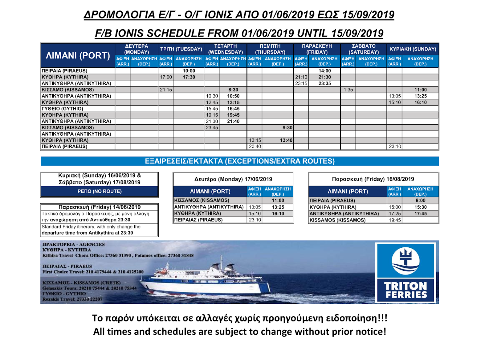 AdelinFM Kythira : Triton Ferries - Ionis _ Δρομολόγια από 01/04/2019 ...