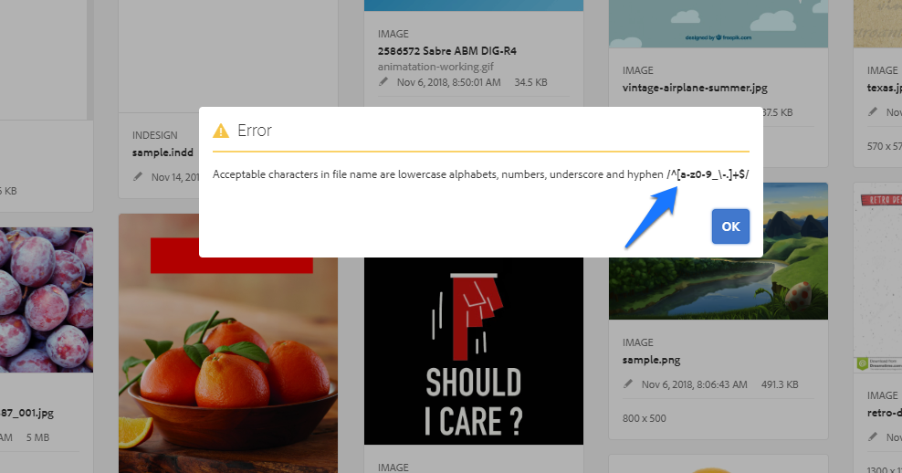 Experiencing Adobe Experience Manager (AEM, CQ): AEM 6420 - Touch UI Validate Asset file names ...