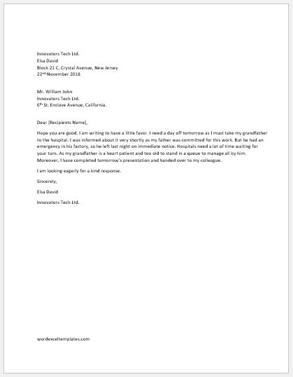 Day Off Request Letter Letter Template day-off-request-letter-letter-template