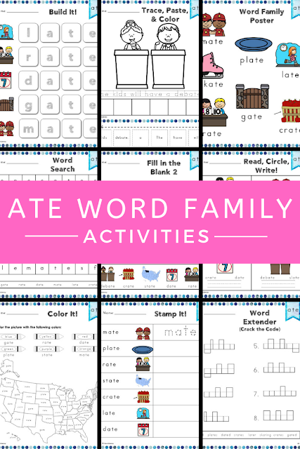 iHeartLiteracy: Free ate Word Family Word Work and Activities