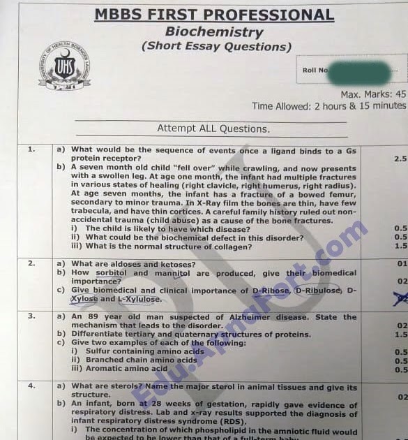 UHS 1ST YEAR MBBS BIOCHEMISTRY ANNUAL PAPER 2019