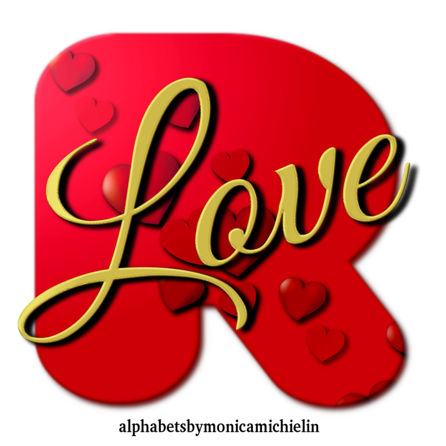 M. Michielin Alphabets: 4-RED HEART TEXTURE GOLDEN 'LOVE' ALPHABET, # ...