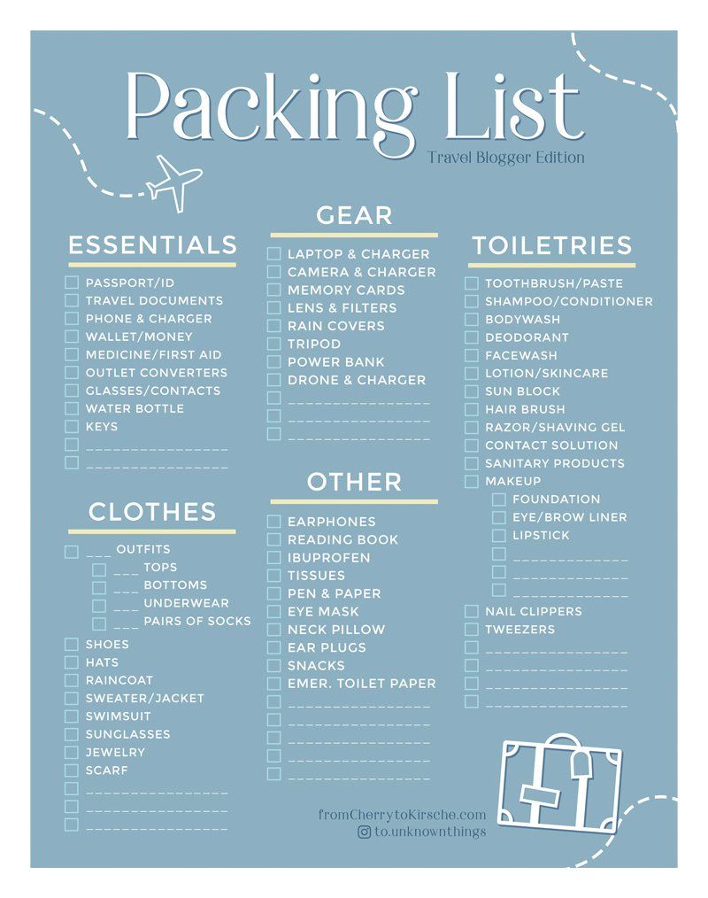 Ultimate Packing Lists for Travelers, Travel Bloggers, & Photographers ...