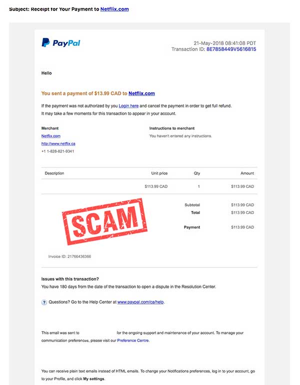 Paypal Receipt Scam - Invoice Template