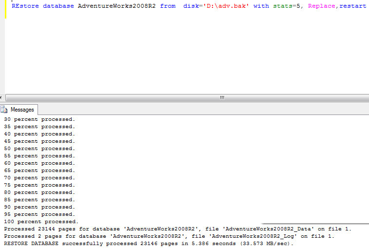 Restore a SQL Server database with Restart Clause - SQL Server