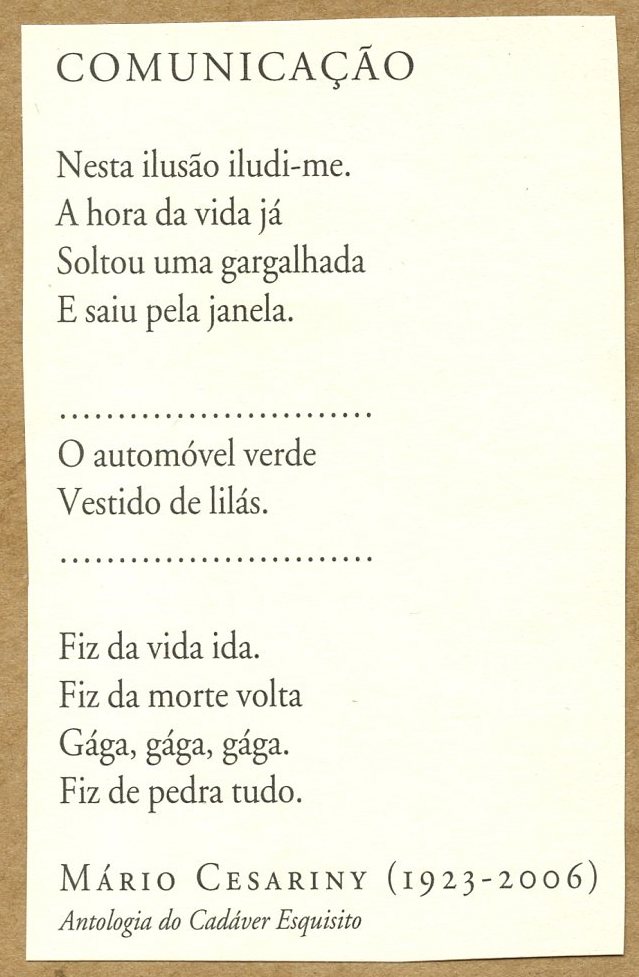 BE AEQM: POEMA # 32 - "Comunicação" de Mário Cesariny