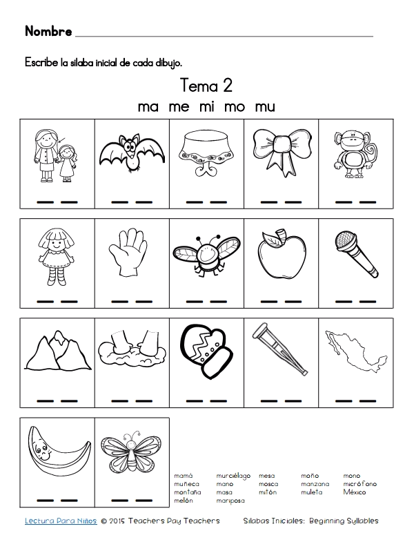 Mommy Maestra: Free Download: Initial Syllables in Spanish