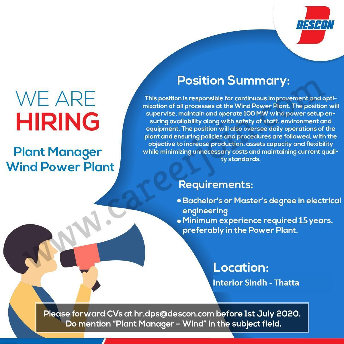 Descon Engineering Limited Jobs Plant Manager