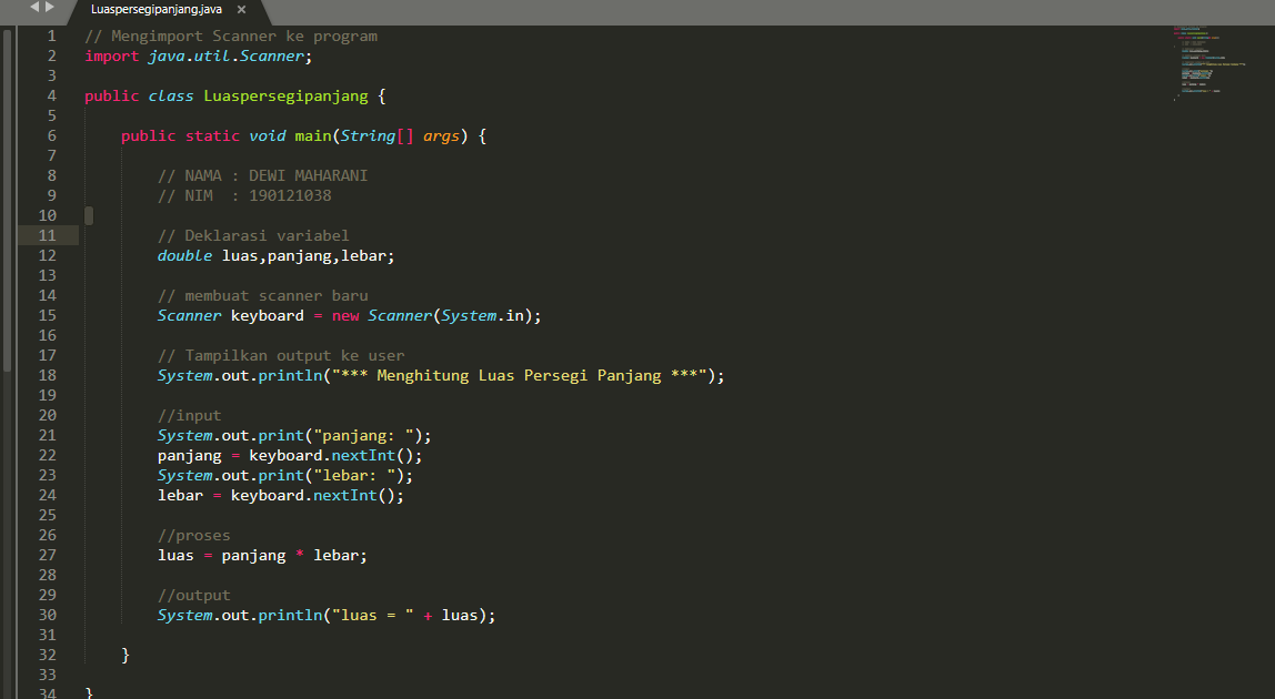 Membuat Program Menghitung Luas Persegi Panjang Dengan Java