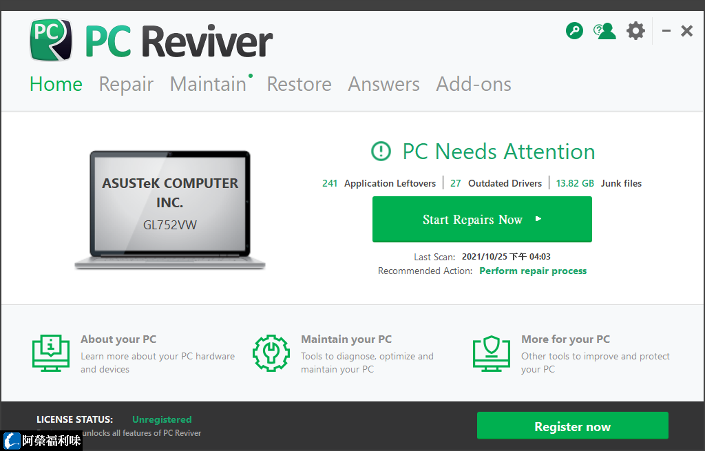 [正版購買] PC Reviver 4.0.3.4 - 多合一的電腦最佳化軟體 - 阿榮福利味 - 免費軟體下載