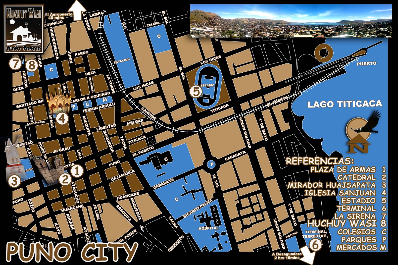 HOSTEL HUCHUY WASI PUNO - PERU: TOURIST MAP OF THE CITY OF PUNO
