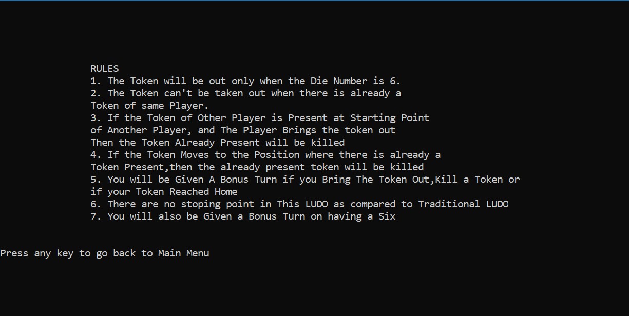 CUI BASED LUDO GAME C++