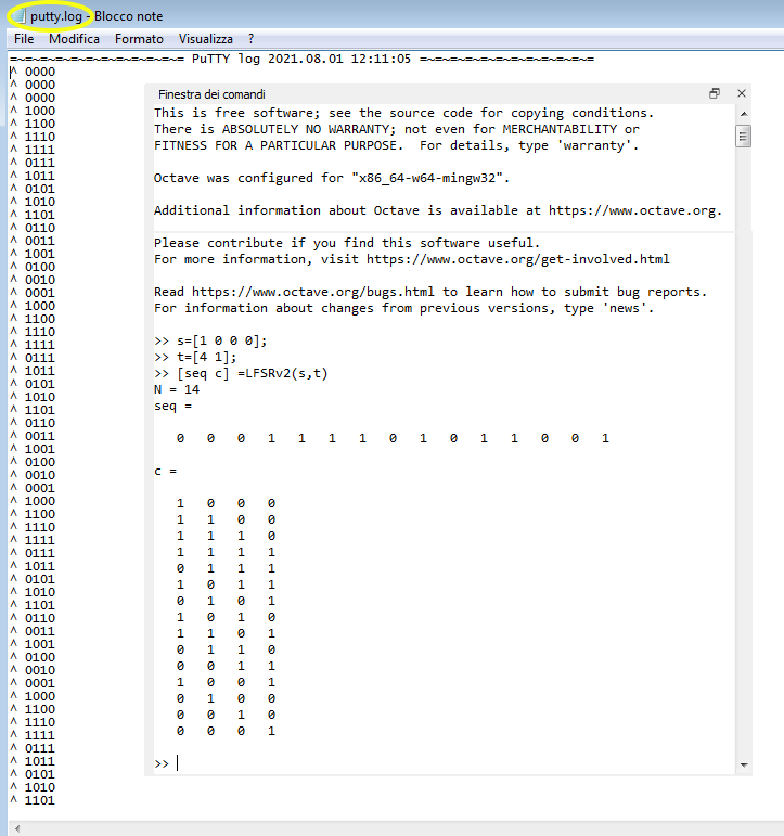 use PuTTY as Arduino monitor for LFSR circuits | diario SWL I-56578 Antonio