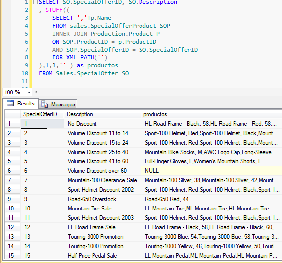 CONCATENAR USANDO FOR XML PATH Y STUFF ~ SQL SERVER CONCATENAR USANDO FOR XML PATH Y STUFF ~ SQL SERVER
