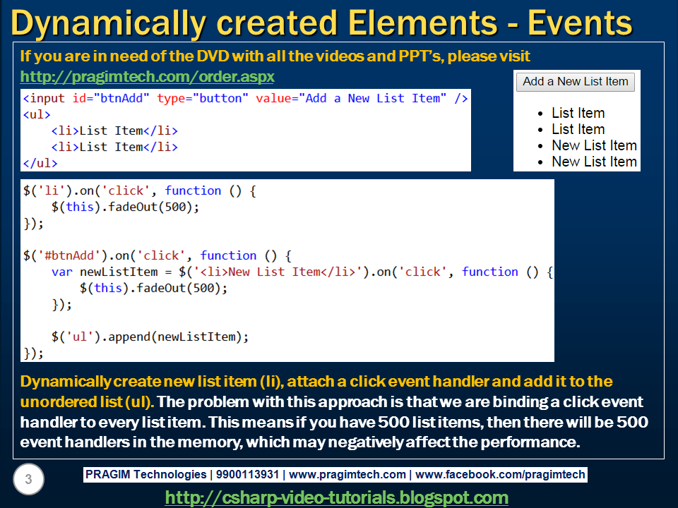 Sql Server Net And C Video Tutorial Jquery Add Event Handler To Dynamically Created Element