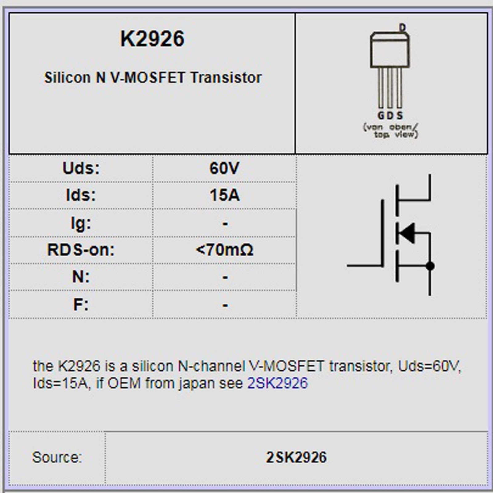 Name : K2926 Car computer electronic transistor Car ECU drive transistor