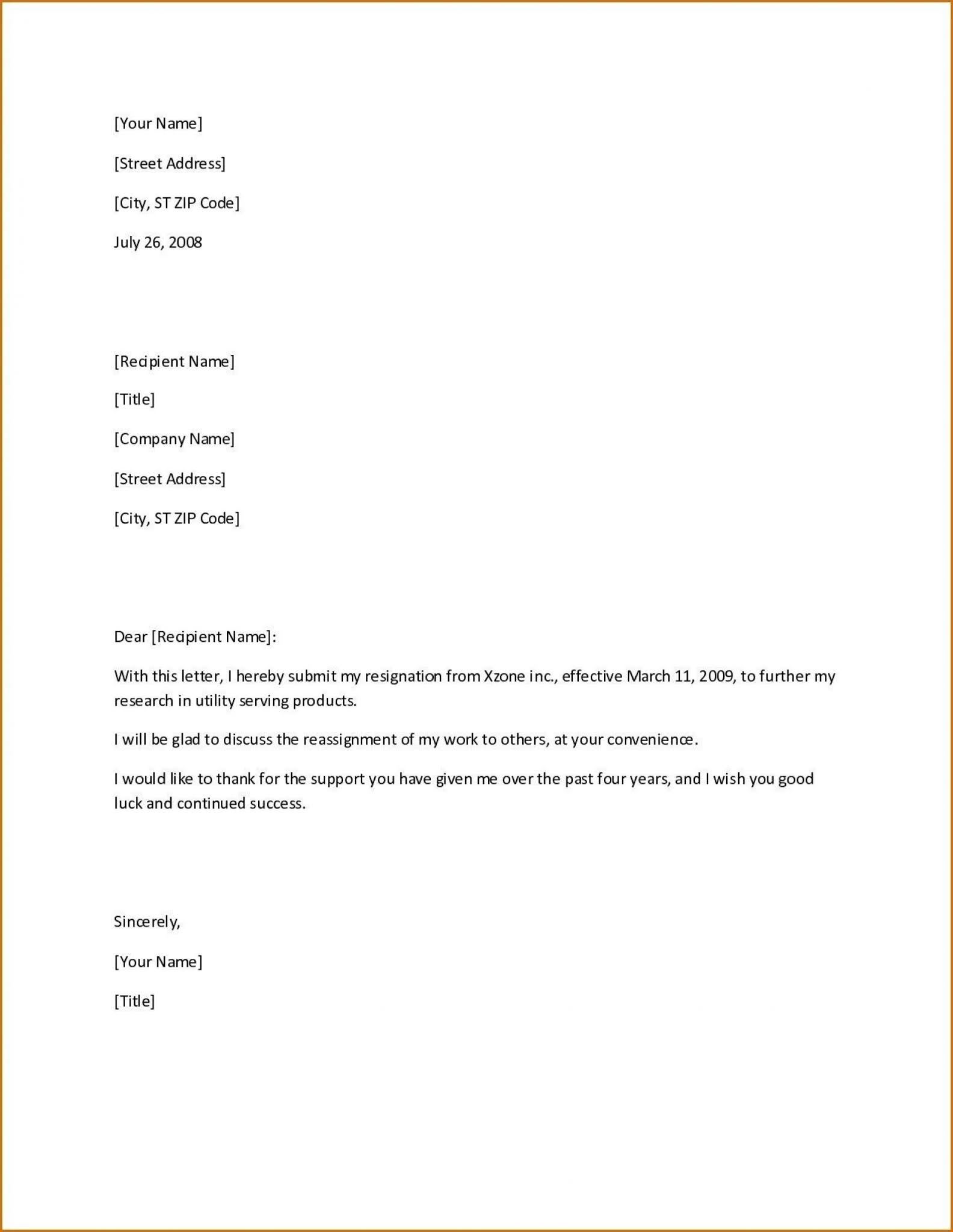Letter Of Resignation Uk Template - Formal Letters