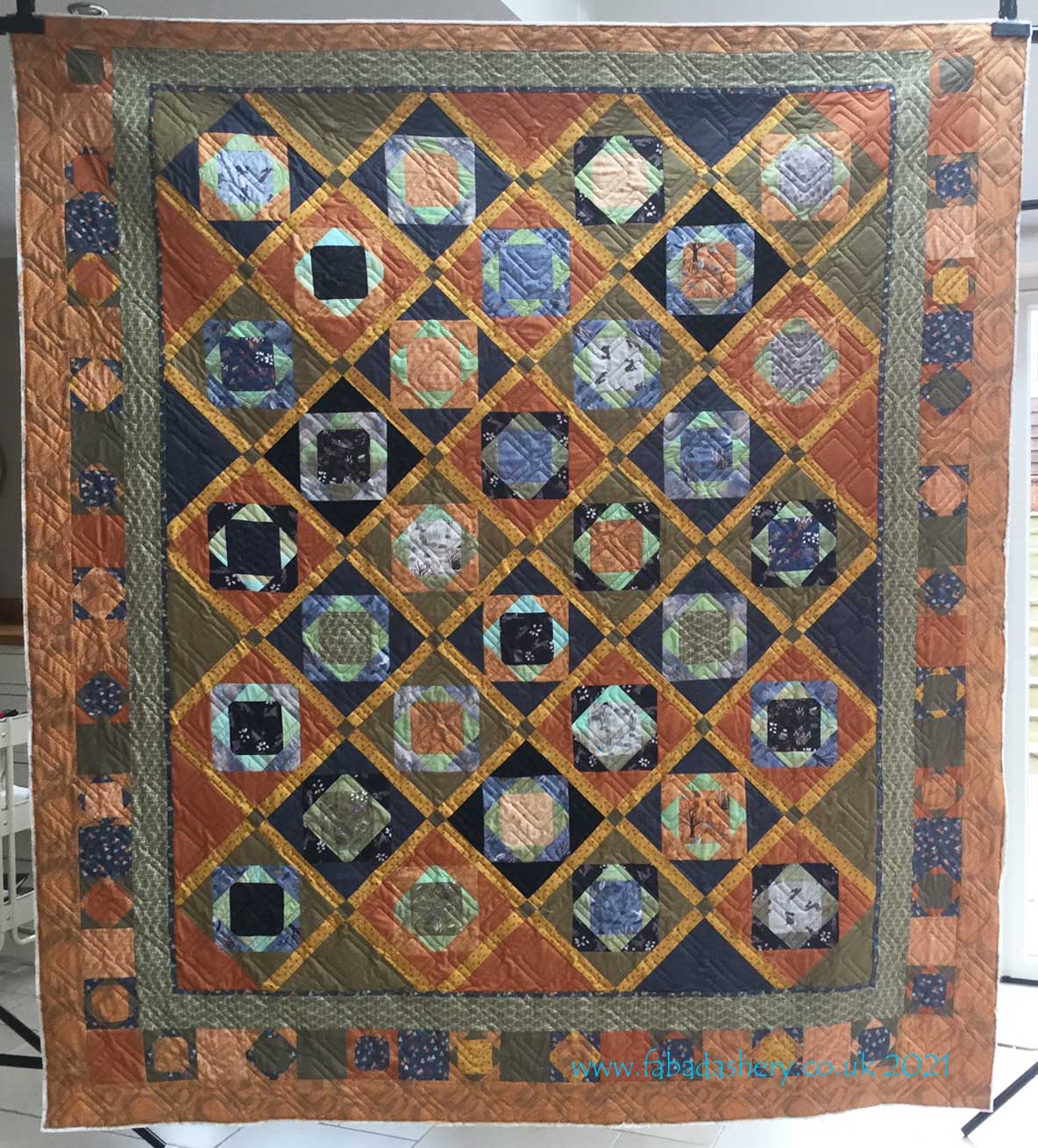 Fabadashery Longarm Quilting: Jennie's On Point Orange, Green and Blue ...