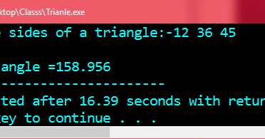 Program in C++ to calculate the area of triangle Using Class