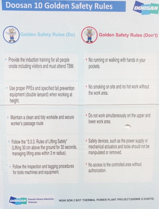 Doosan 10 Golden Safety Rules - Lilama 10 - Nghi Son 2 Project