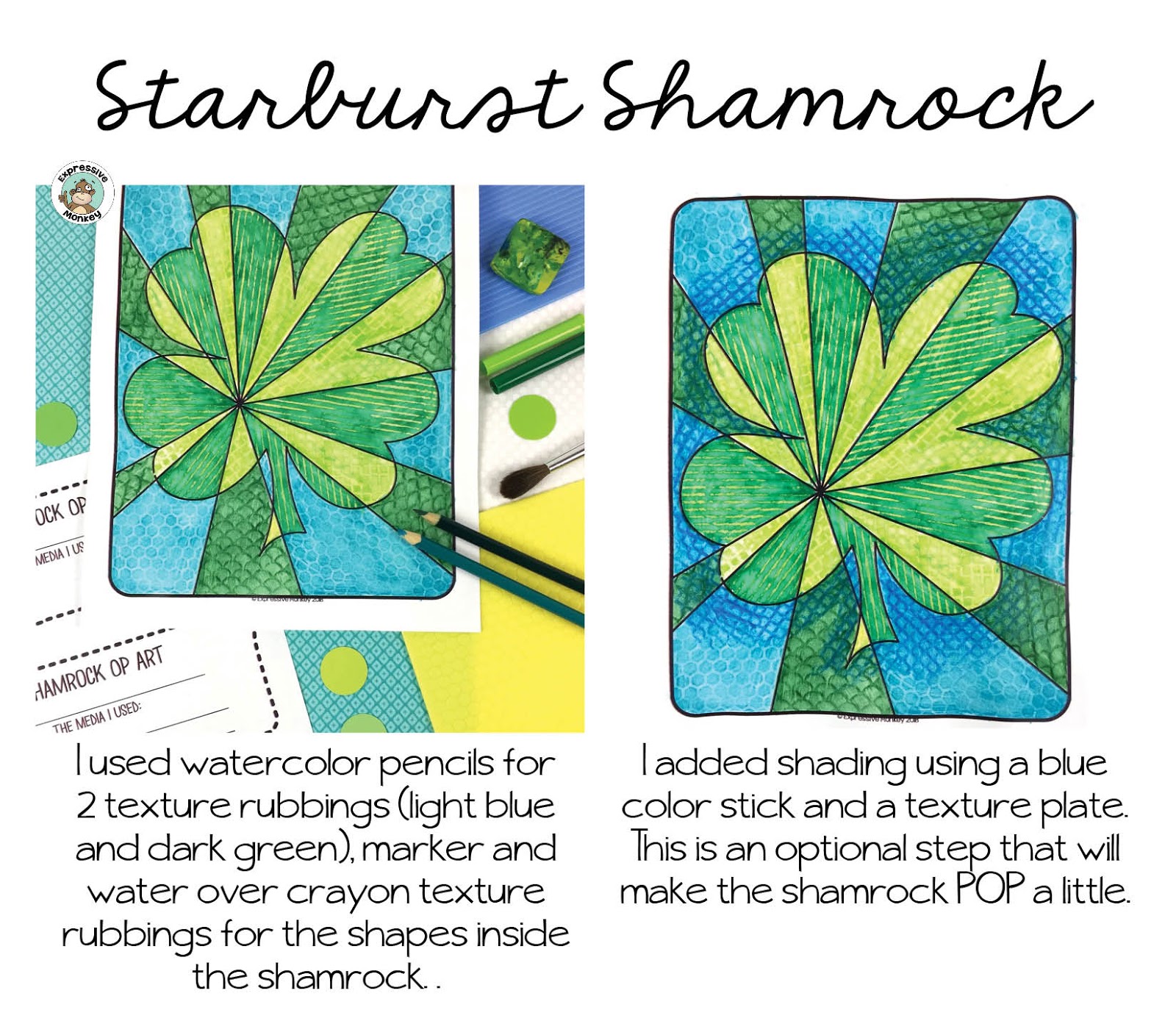 Shamrock Coloring Pages with Mixed Media - Expressive Monkey