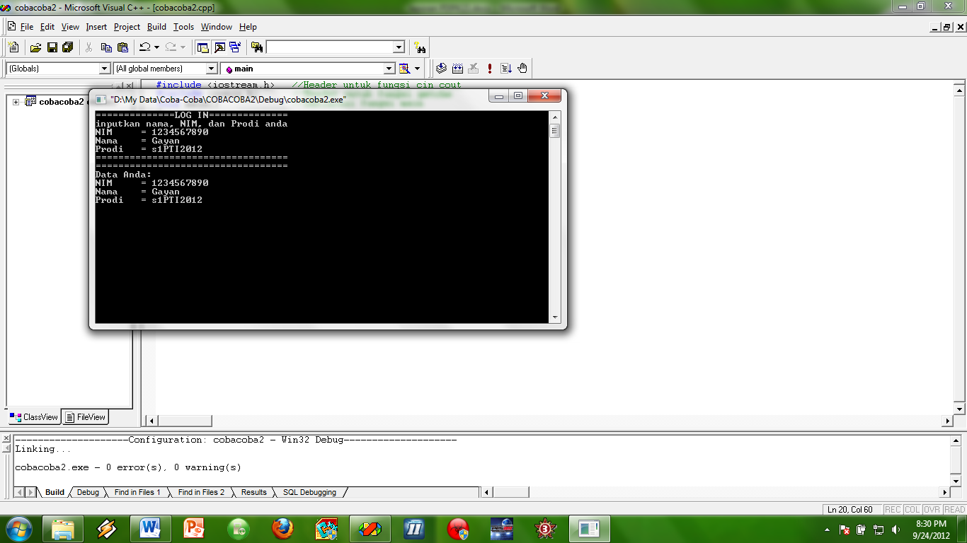 Program C++: Penginputan NIM, Nama, Prodi | Ayik Silverberg