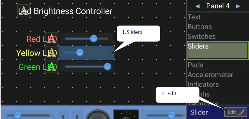 7. Next Setting the output data that is sent when sliders are shifted