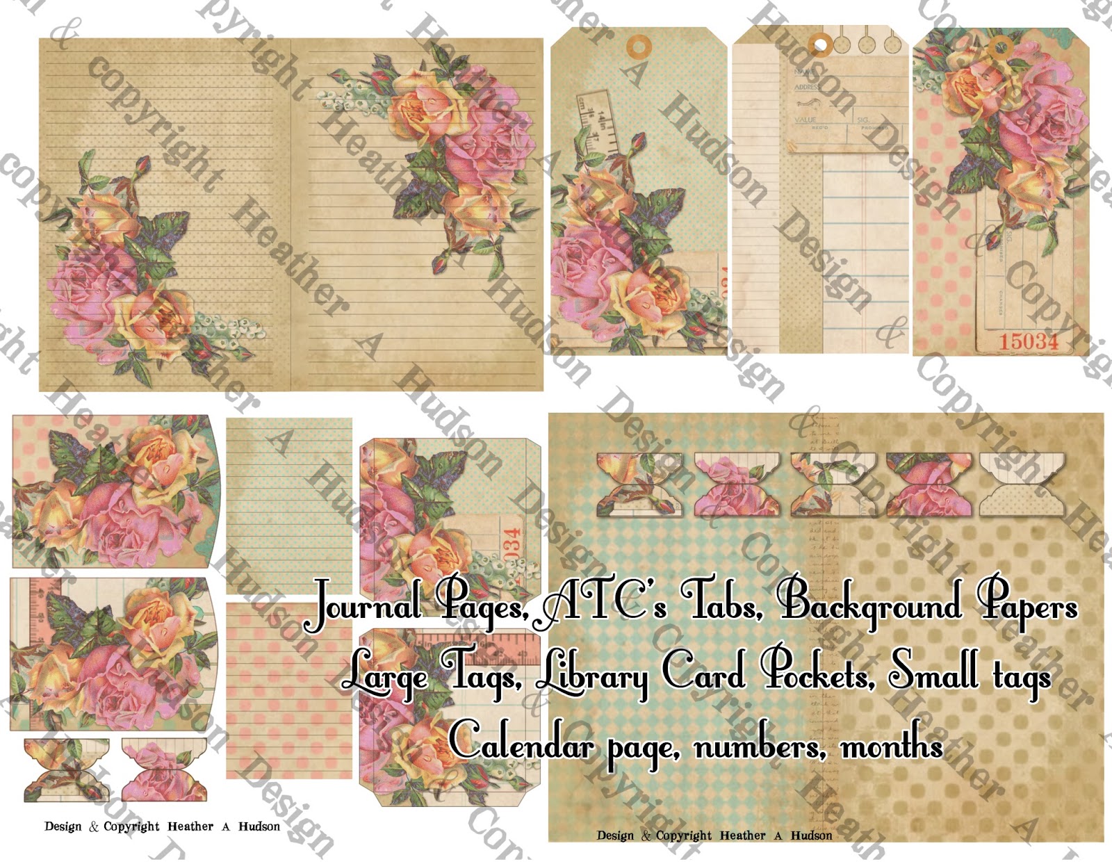 Heather A Hudson: Vintage Shabby Chic Calendar/ Journal Pages Digital Set