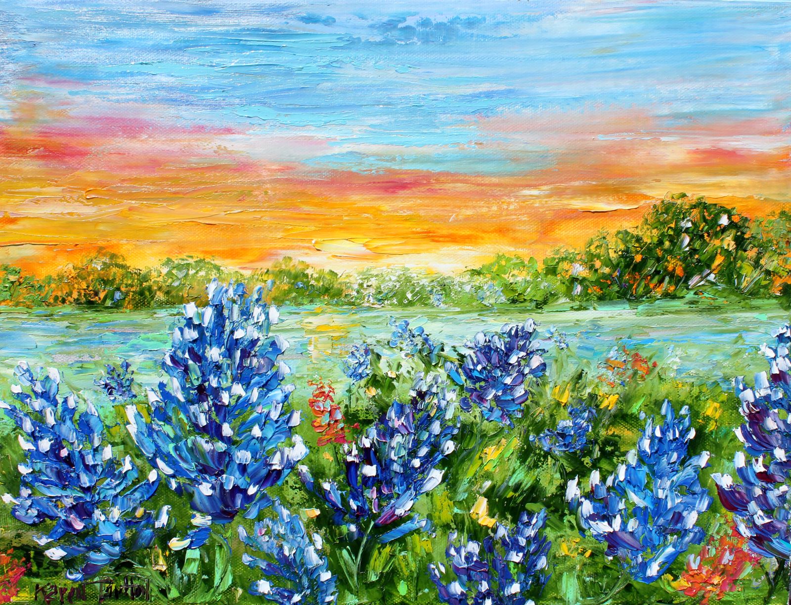 Karen Tarlton: Bluebonnet Sunrise by Karen Tarlton palette knife fine ...