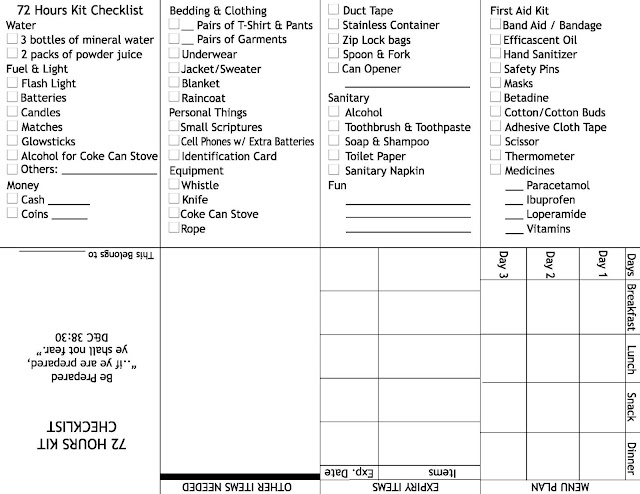 72 Hours Kit Checklist
