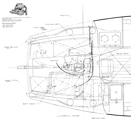 Ericson 25, Oystercatcher: Ericson 25, Engine, Inboard, Diagram