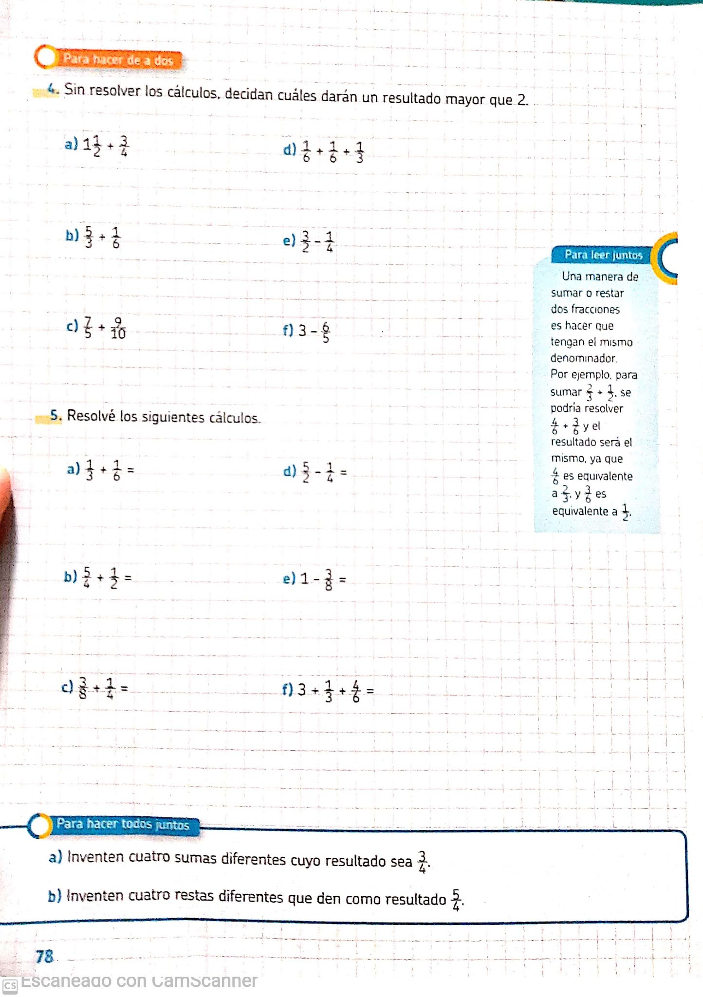 QUINTO GRADO: Sumas y restas de fracciones